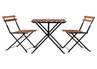 China One Table And Two Chairs Set Outdoor Garden Wood Top Metal Frame Folding for sale