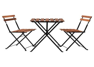 China One Table And Two Chairs Set Outdoor Garden Wood Top Metal Frame Folding for sale