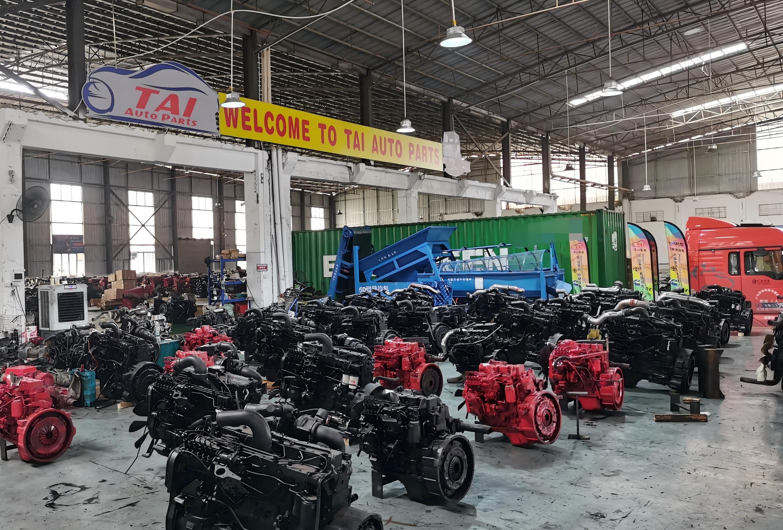 TAI Auto Parts factory warehouse with large stock of Japanese and American replacement engines