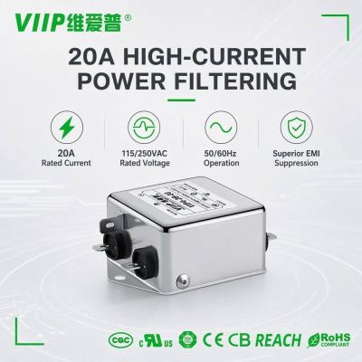 China VIIP VIP4-1B-20 20A Single Phase EMI Filter for Industrial Automation Equipment with 115/250VAC Rated Voltage for sale