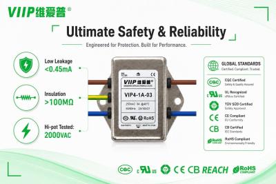China VIIP VIP4-1A-03 3A Ultra Low Leakage 115/250VAC Single Phase EMI Power Line Filter for Medical Equipment for sale
