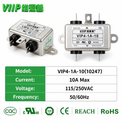 China VIP4 1A 10(10247) Single Phase Mains Filter 10A Solder Terminal Unit For Instrument Cabinet Internal Installation RoHS REACH for sale