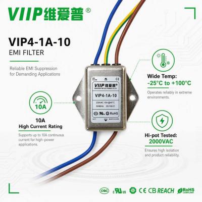 China 10A RMS Max 115/250VAC Single Phase EMI Filter with Low Leakage Current for Industrial Equipment for sale