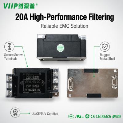 China VIP4‑1B‑20 EMI Power Line Filter 20A 115‑250VAC Terminal Block Connection Common‑Mode Differential‑Mode Noise Filter For Sensitive AC Equipment for sale