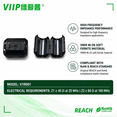 China V19001 Ni-Zn Ferrite Toroid 19mm ID 1-500MHz High Frequency EMI Noise Suppression Magnetic Core Wiring Harness EMC Solution for sale