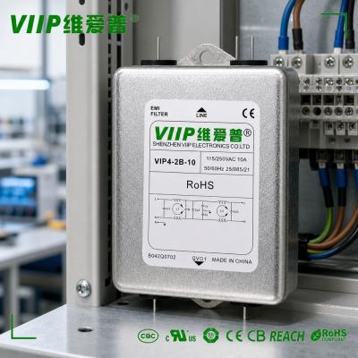 China Chassis Mount Two-Stage AC EMI Noise Filter VIP4-2B-10 (B042Q0702) 115/250VAC 10A-RMS for EMC Test Improvement for sale