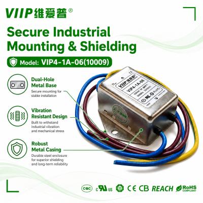 China VIP4-1A-06 VIIP AC EMI Power Filter 6A 115/250VAC Lead-wire Type Panel Mount Noise Suppression Filter for Industrial Devices for sale