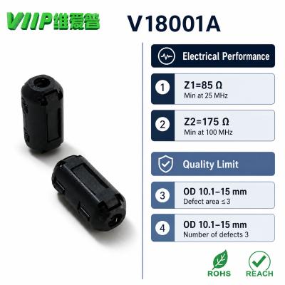 China VIIP V18001A Clip Ferrite Core Z1≥85Ω@25MHz Z2≥175Ω@100MHz NiZn Ferrite Ring for EMC Test for sale