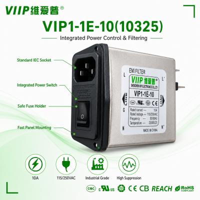 China VIP1-1E-10 10325 10A AC Power EMI Filter 3-in-1 IEC Socket, Switch & Dual Fuse, Fast-on Terminal Low Leakage EMC Filter for sale