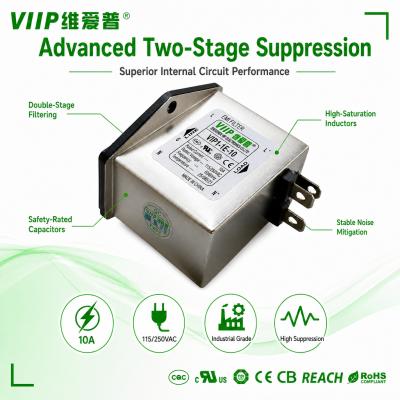 China IEC C14 Inlet EMI Noise Filter VIP1-1E-10 10325 10A 250VAC Panel Mount Dual-Fuse Power Line EMC Filter, Medical & High-Power for sale