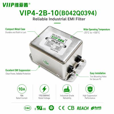 China VIIP B042Q0394 VIP4-2B-10 AC EMI Filter 10A 115-250VAC 35mm DIN Rail Two-stage LC Topology Anti-interference Power Line Filter for sale