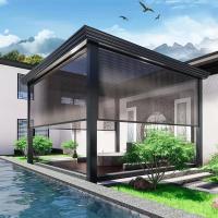 China Modern Aluminum Motorized Waterproof Louvred Pergola with Led Light Outdoor Pergola Garden Aluminium POM Powder Coated No Wood for sale