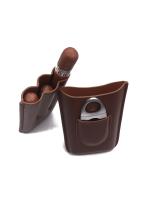 China Brown Genuine Leather Cigar Case Travel Leather with Cutter for sale