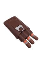 China Brown Genuine Leather Cigar Case Travel Leather with Cutter for sale