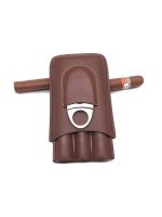 China Brown Genuine Leather Cigar Case Travel Leather with Cutter for sale
