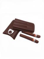 China Brown Genuine Leather Cigar Case Travel Leather with Cutter for sale