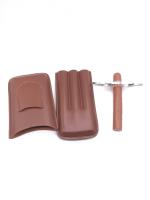 China Brown Genuine Leather Cigar Case Travel Leather with Cutter for sale