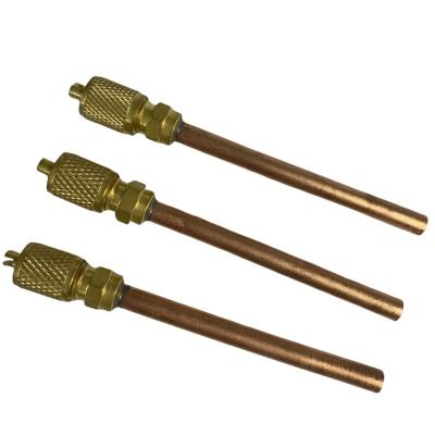 China Brass Refrigerant Charging Valve for Freezer Systems - 6.35mm Copper Tube, 7-Tooth Thread Design for sale