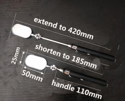 China Oval Telescopic Inspection Mirror 25x50mm with LED Light and 360 Degree Rotating Head for sale