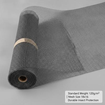 China Standard Weight 120g per square meter Fiberglass Insect Screen Mesh Size 18 by 16 and Durable Window Door Insect Protection Material for sale