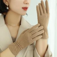 China Khaki Color Wool Ladies Warm Winter Gloves Fashion Design Women Hand for sale