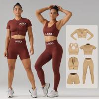 China Ribbed Zipper Women Gym Set 6 Piece Seamless Activewear Plain Dyed for sale