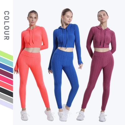 China Yoga Wear Women Hooded Top Pants Sports Yoga Suit Running Yoga Fitness Wear for sale