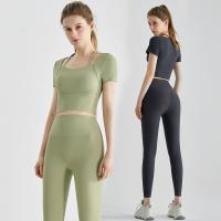 China 2023 New Yoga Clothing Set Summer Fashion Fine Thread Outside to Wear Fitness Running Sportswear Set Two-Piece for sale