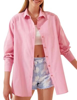 China Factory Support Custom Women&prime;s Long-Sleeved Shirts Solid Color Button-Down Shirts Loose Casual for sale