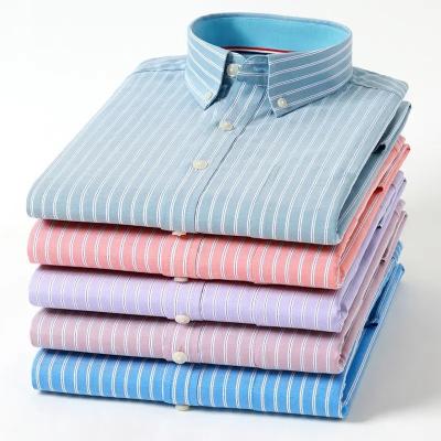 China 2023 New Men&prime;s Oxford Textile Shirt Pure Cotton Spring and Autumn Long Sleeve Youth Shirt Cotton Pocket Stripe Wholesale for sale
