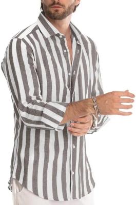 China High Quality Slim Striped Shirt Long Sleeve Large Size Color Plus Size Summer Cotton Linen Men&prime;s Shirt for sale