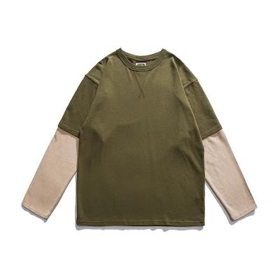 China Couple Style Casual Two Long-Sleeved T-Shirt Men&prime;s and Women&prime;s Spring and Autumn Stitching Color Thick Cotton T-Shirt Full Match Top for sale
