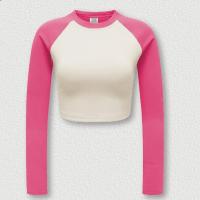 China Autumn and Winter American Retro Color Contrast Long Sleeve Short Women&prime;s T-Shirt Support Custom Logo for sale