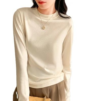 China 2023 Long-Sleeved Tight T-Shirt Spring and Autumn Thread Cotton Solid Color Suit Inside Take Half High Neck Women&prime;s Top T-Shirt for sale