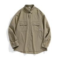 China Custom Logo Top Loose Long Sleeve Shirt Tooling Double Pocket Men&prime;s Shirt for sale