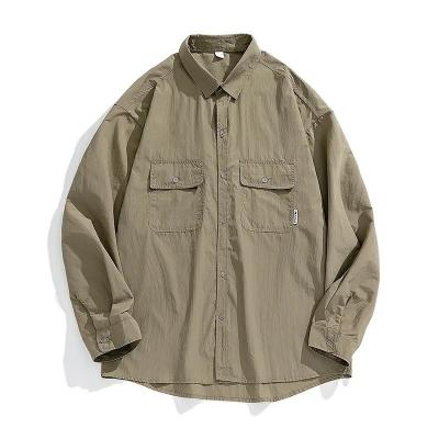 China Custom Logo Top Loose Long Sleeve Shirt Tooling Double Pocket Men&prime;s Shirt for sale