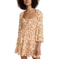 China Ladies Viscose Floral Print Ruffle Hem Scoop Neck Smocked Waist Crepe Dress for Women for sale
