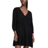China Ladies Gauze V Neck Dress for Women Puff Sleeve Clothing Manufacturers Rayon Elegant Custom Logo Mini Dress for sale