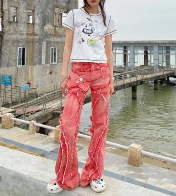 China Straight Fashion Casual Pants Pink Plain Pattern Cotton Material for sale