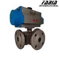 China Pneumatic Three-Way Flange Ball Valve with Single/Double Action Pneumatic Ball Valve for sale