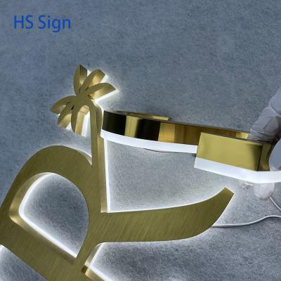 China Custom LED Backlit Stainless Steel Sign 12V 6000K for Commercial Facade Logo for sale