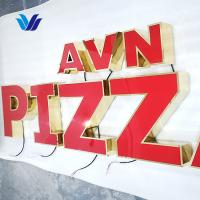 China Hongsen Custom Gold Metal Channel Letter Sign with LED Backlit for Pizza Store Indoor Outdoor Use 6000K for sale