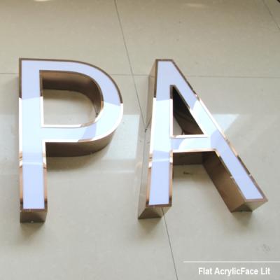 China Custom Front Acrylic LED Luminous Golden Stainless Steel Edging Letter Logo 6000K 30000Hrs for sale