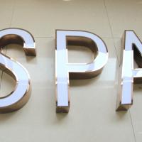 China Custom Front Acrylic LED Luminous Golden Stainless Steel Edging Letter Logo 6000K 30000Hrs for sale