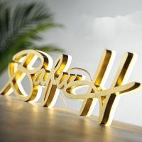 China Customized LED Luminous Gold Signage Acrylic Advertising with Stainless Steel 6000K 30000Hrs for Shops Bars Malls for sale