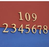 China Golden Brushed Brass Alphanumeric Signs Self-Adhesive Solid Metal Hotel House Number 20-30g for sale