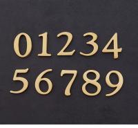 China Golden Brushed Brass Alphanumeric Signs Self-Adhesive Solid Metal Hotel House Number 20-30g for sale