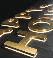 China 304 Stainless Steel Titanium Plated Brushed Gold Backlit Lettering 12mm Acrylic LED Sign for sale