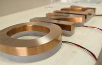 China 304 Stainless Steel Titanium Plated Brushed Gold Backlit Lettering 12mm Acrylic LED Sign for sale
