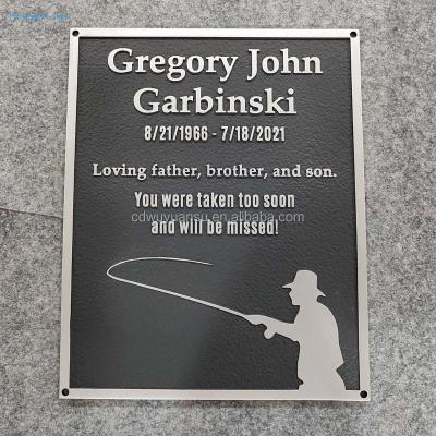 China Custom Cast Bronze Memorial Plaque with Engraved Photo Relief for Outdoor Grave Use 12x18 Inch for sale